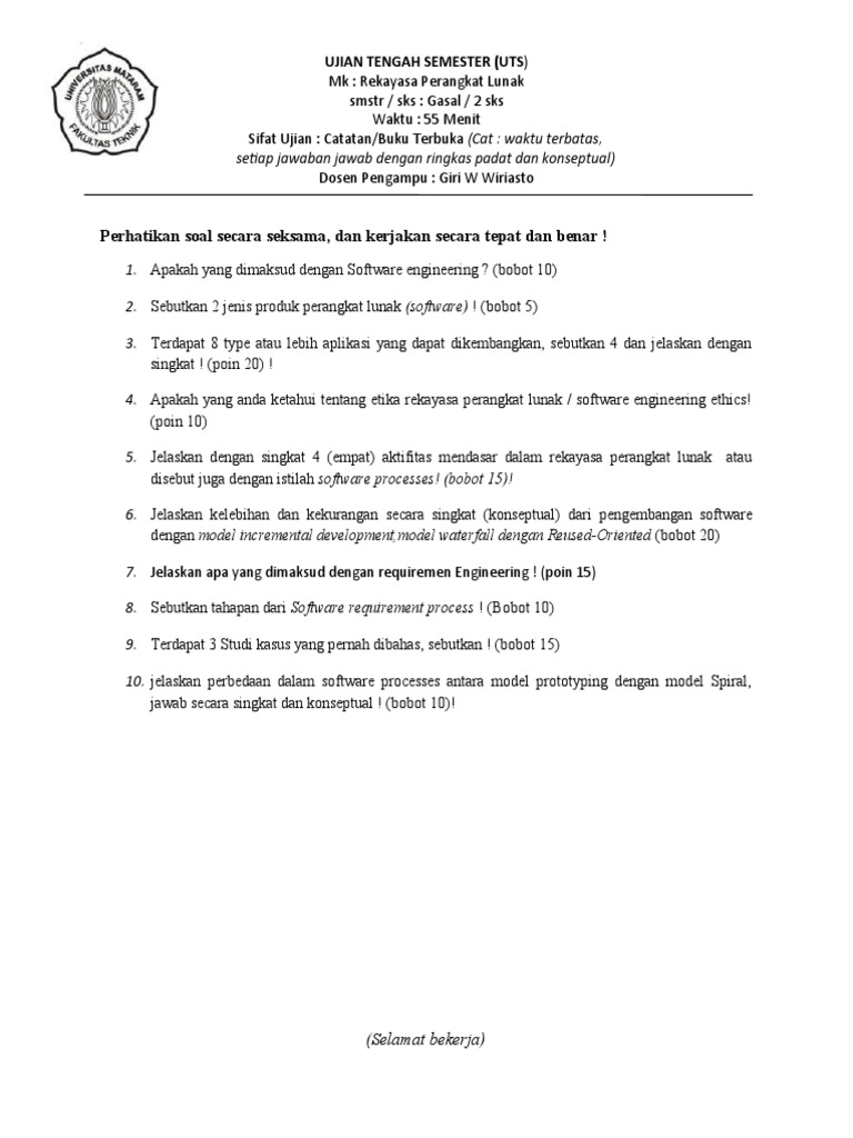 Soal UTS RPL 2021 Giri | PDF