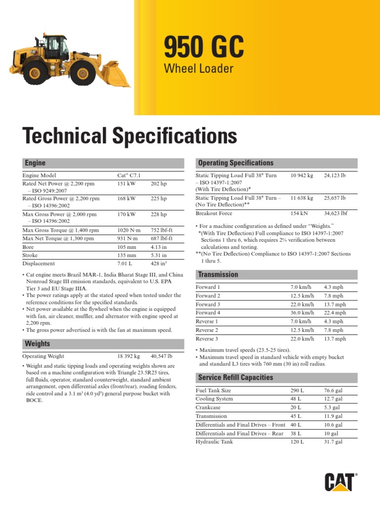 Technical Specifications: Wheel Loader | PDF | Horsepower | Loader ...