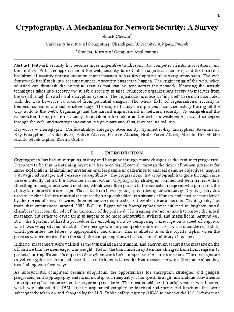 20MCA1527 - Cryptography A Mechanism For Network Security A Survey ...