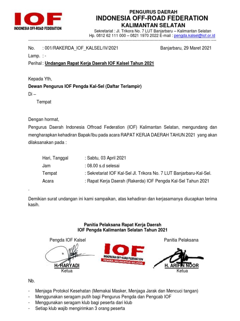 001-Surat Undangan Rakerda - Dewan Pengurus Pengda | PDF