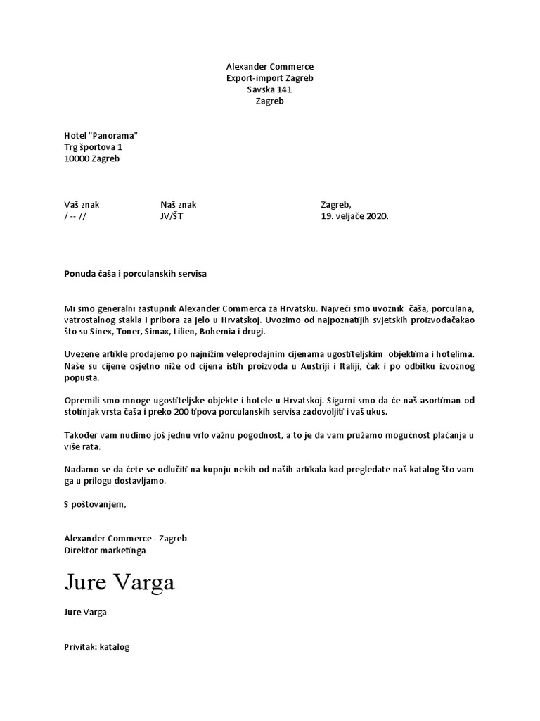 Ogledni Primjeri Oblika Poslovnih Dopisa | PDF