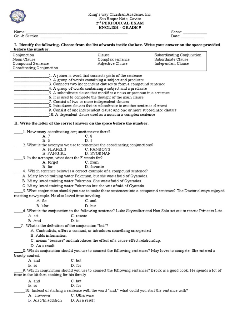 ENGLISH 9 - 2nd Periodical EXAM FINAL | PDF | Clause | Sentence ...
