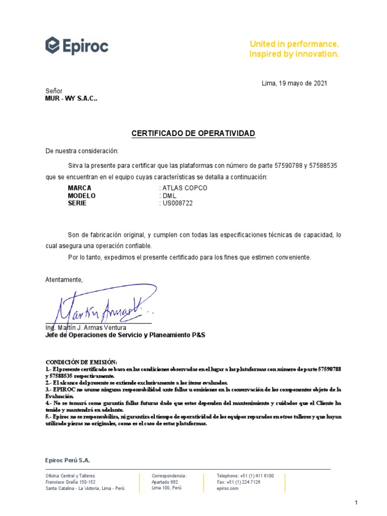 Certificado Plataformas Mur Wy | PDF