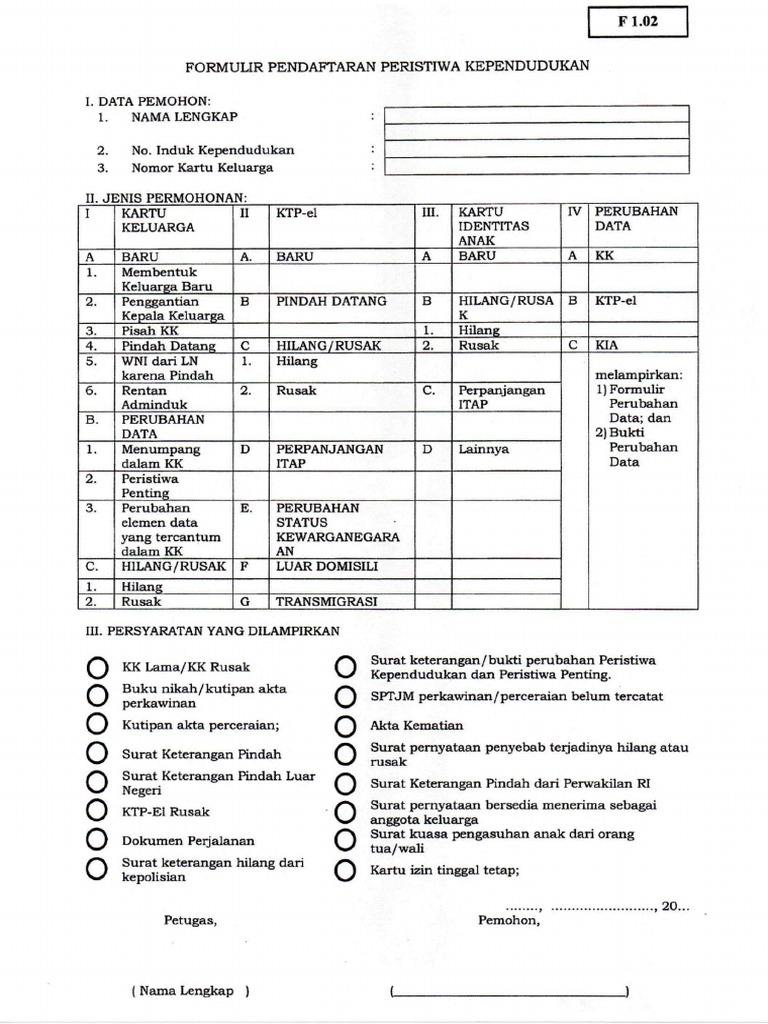 Form F102 (Form Pendaftaranperistiwa Kependudukan) | PDF