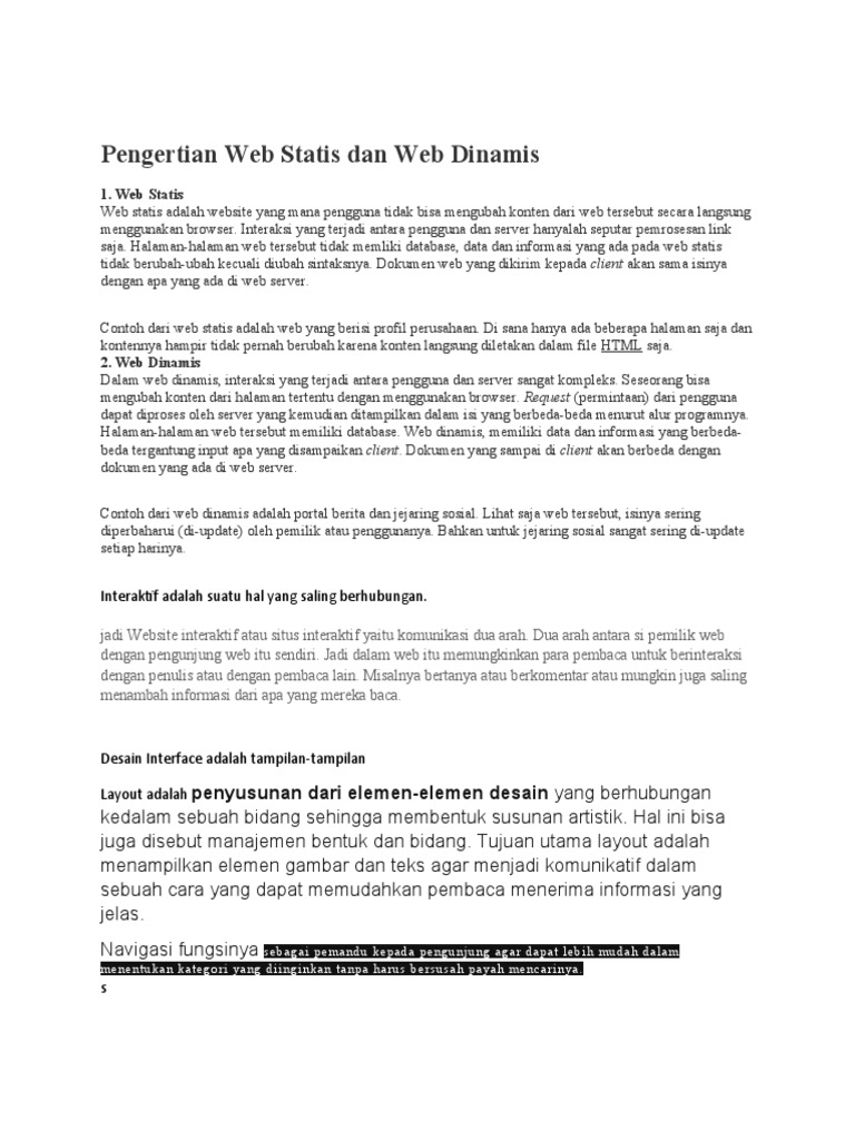 Pengertian Web Statis Dan Web Dinamis | PDF