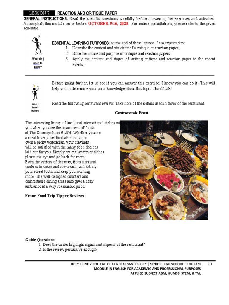 WEEK 4 EAPP Reaction and Critique Papers | PDF | Thesis | Essays