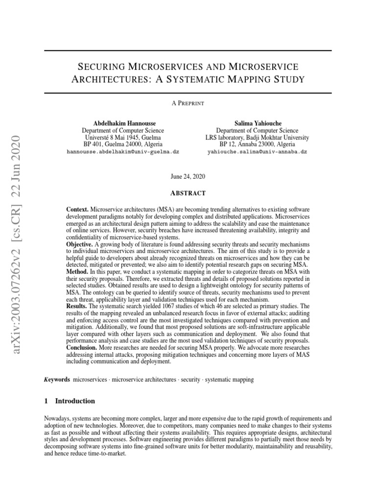 Securing Microservices and Microservice Architectures: A Systematic Mapping Study | PDF ...