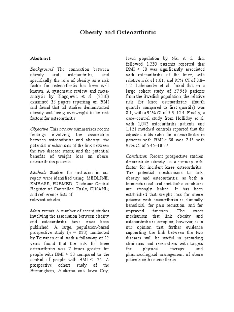 Obesity and Osteoarthritis | PDF | Osteoarthritis | Leptin