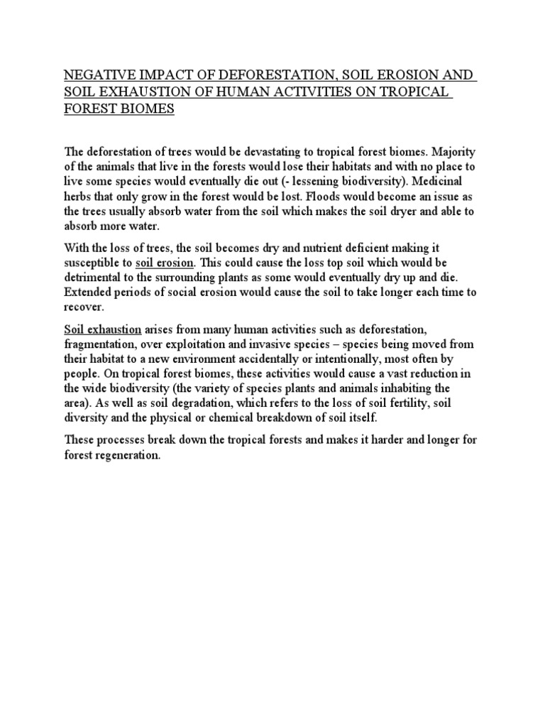 Negative Impact of Deforestation, Soil Erosion and Soil Exhaustion of ...