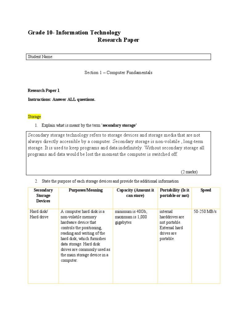 Grade 10 IT: Storage & Components | PDF | Computer Data Storage | Byte