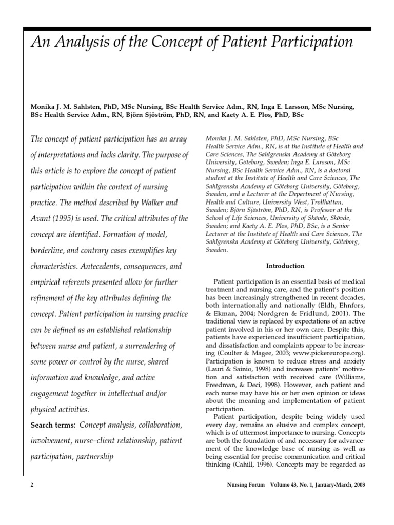 An Analysis of The Concept of Patient Participation | PDF | Nursing ...