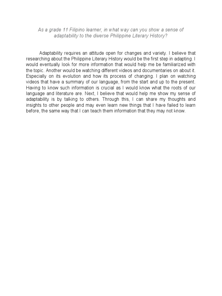 As A Grade 11 Filipino Learner, in What Way Can You Show A Sense of ...
