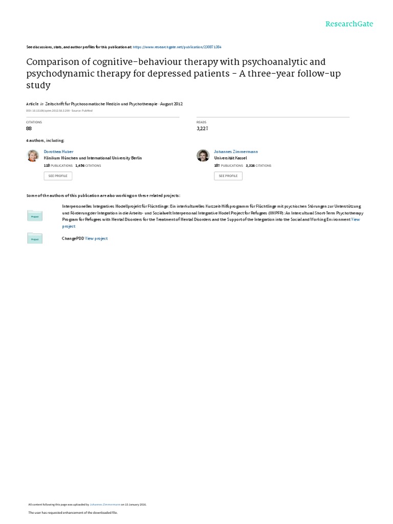 Comparison Of Cbt With Psychoanalytic Pdf Neuroscience Psychotherapy