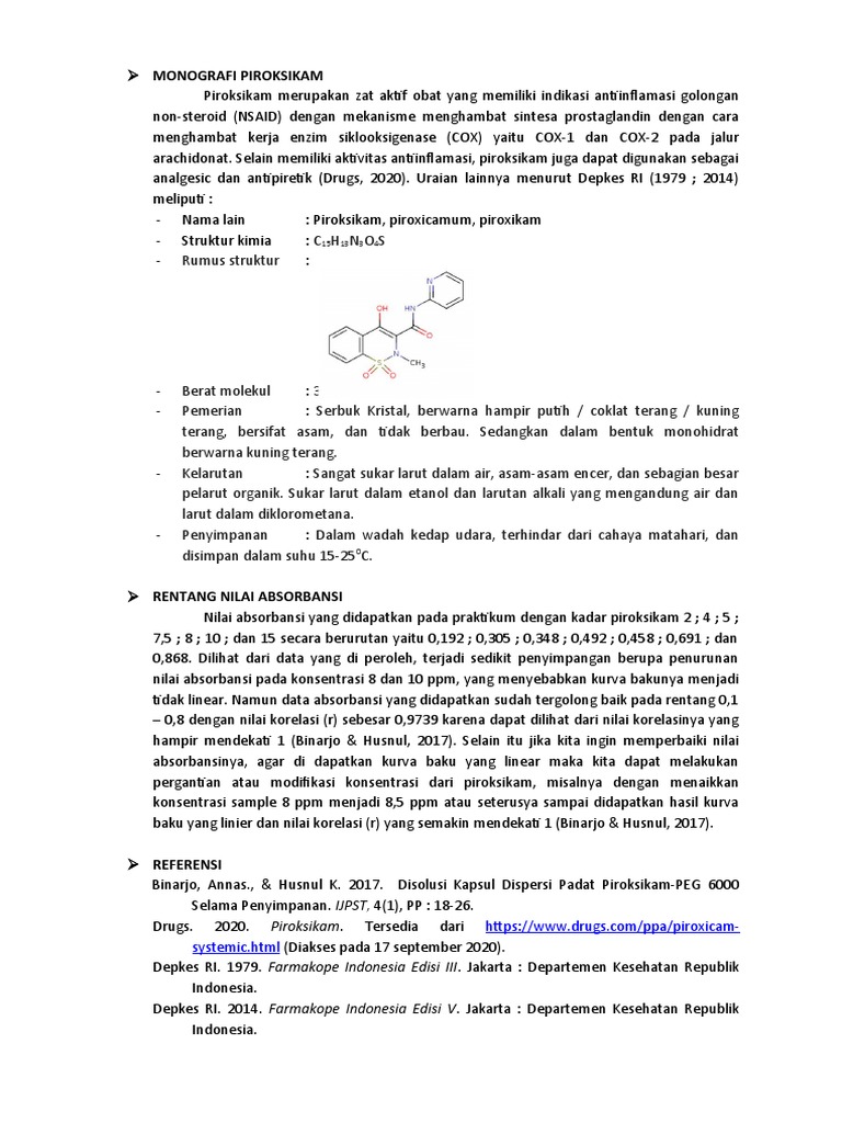 #Laprak Biofar P1 - Monografi Piroksikam Dan Rentang Nilai Absorbansi Yang Baik | PDF
