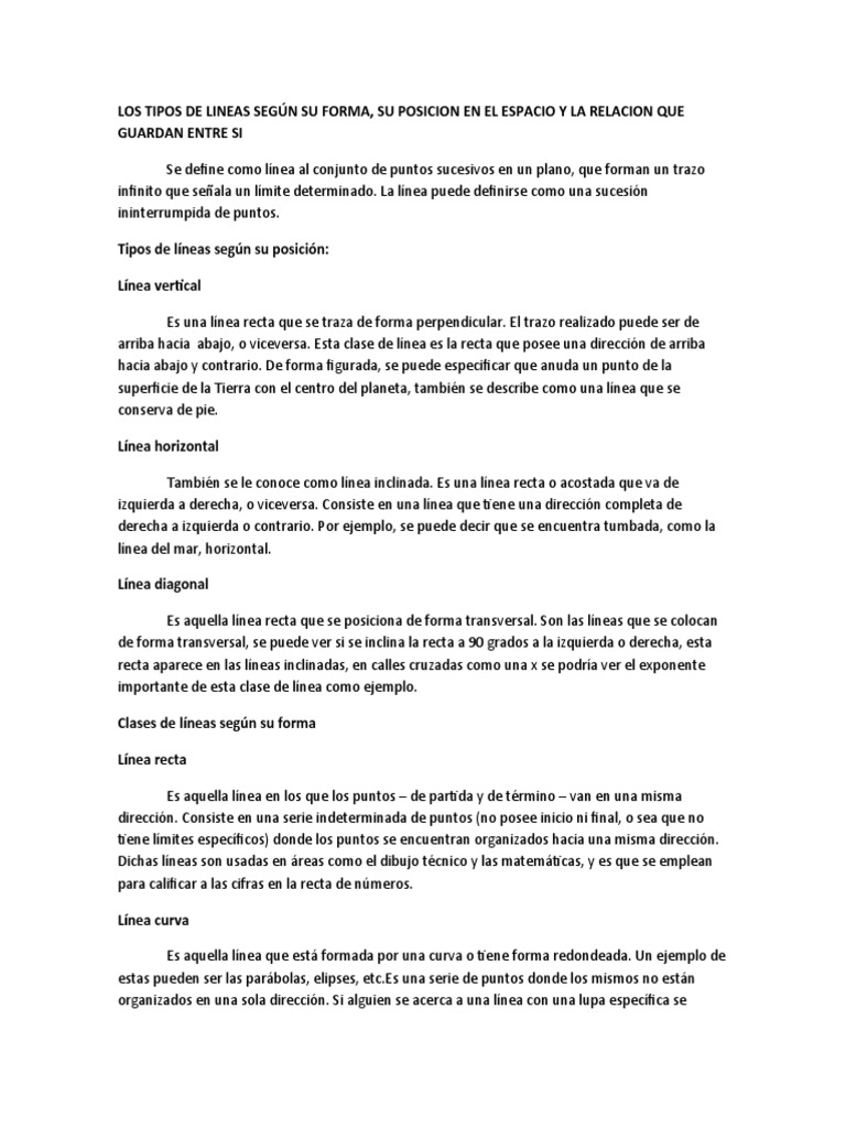 Tipos de Líneas según su Forma y Posición | PDF | Curva | Línea (geometría)