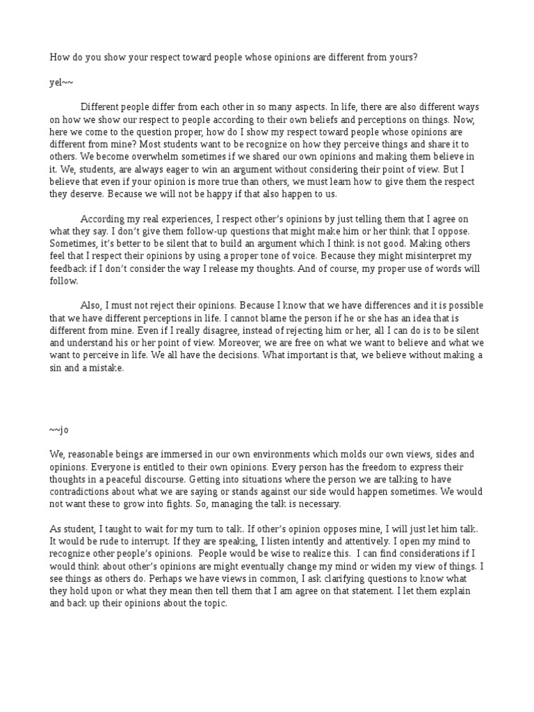 How Do You Show Your Respect Toward People Whose Opinions Are Different ...