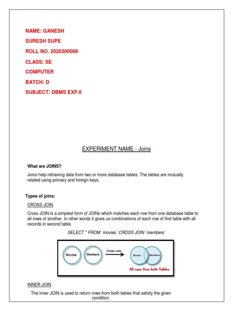 Experiment On Joins | PDF | Databases | Data Management