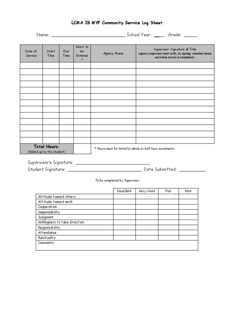 Community Service Hours Log | PDF