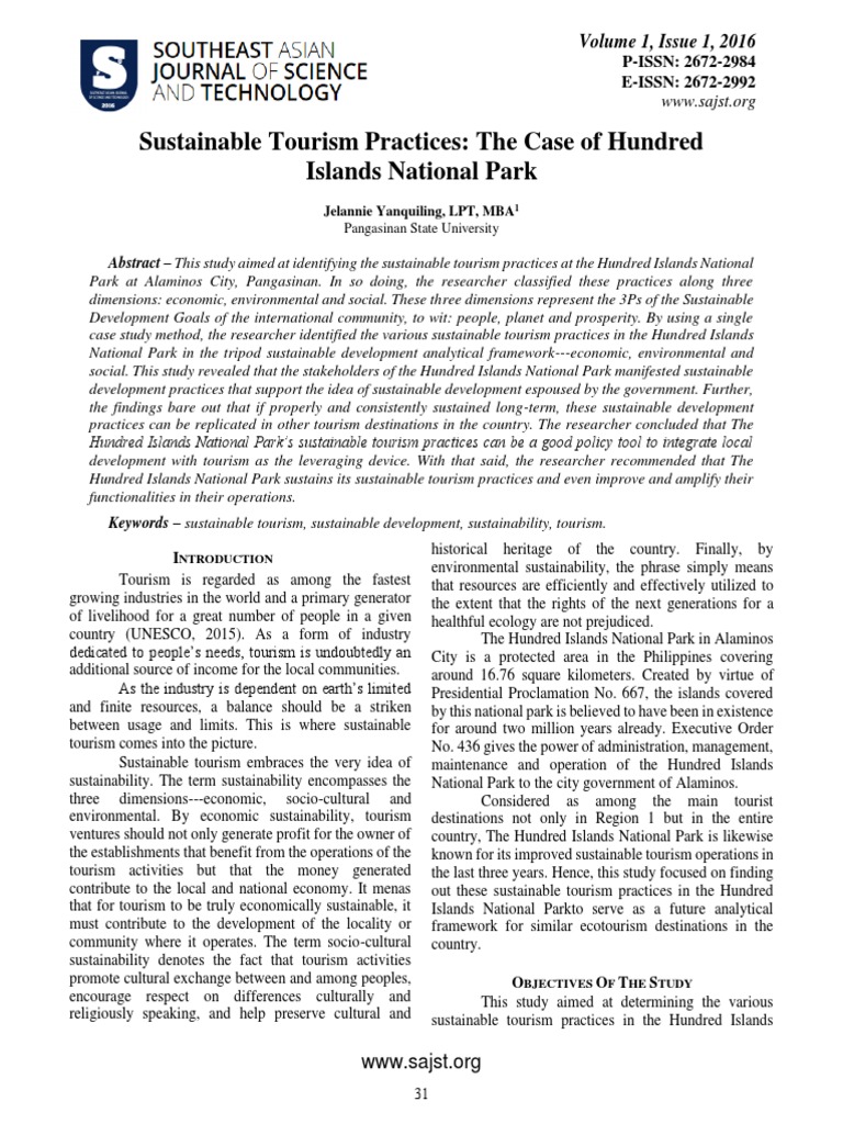 Sustainable Tourism Practices: The Case of Hundred Islands National ...