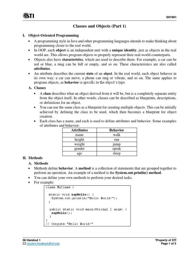 Classes And Objects Part 1 I Object Oriented Programming Pdf Class Computer