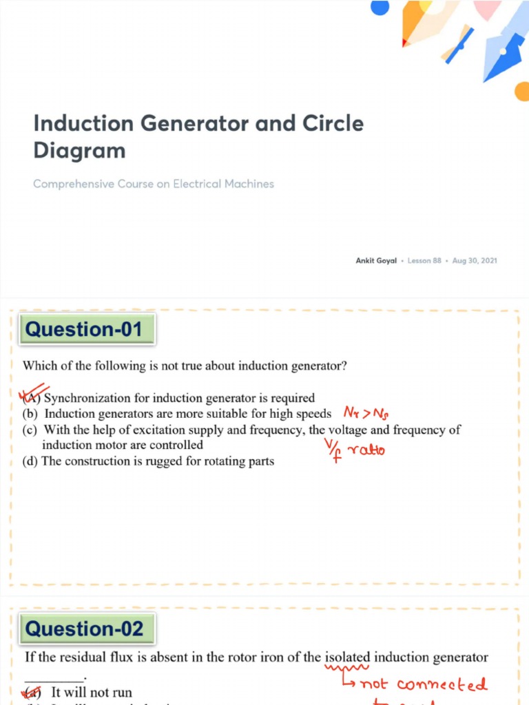 Induction Generator and Circle Diagram With Anno | PDF