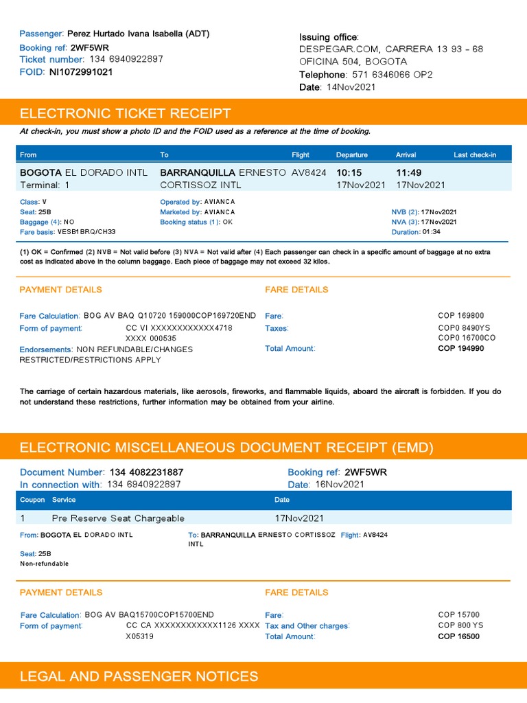 Your Electronic Ticket-EMD Receipt | PDF | Transport
