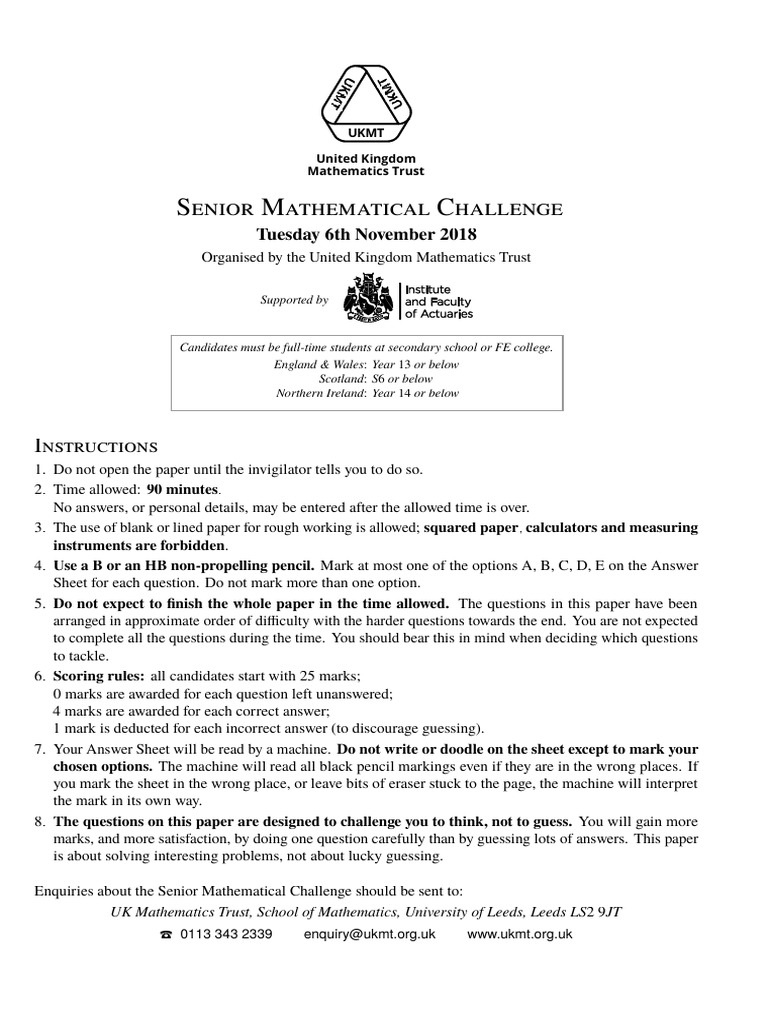 Maths Paper For Ukmt (Sample Only) | PDF