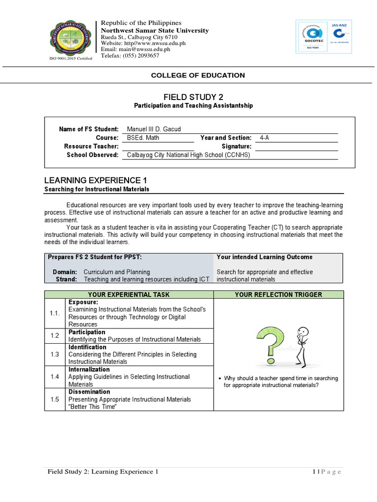 Gacud Manuel FS2 Le 1 Output | PDF | Learning | Mathematics