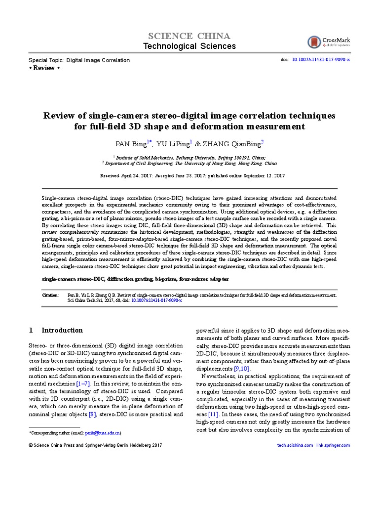 Review of Single-Camera Stereo-Digital Image Correlation Techniques For ...