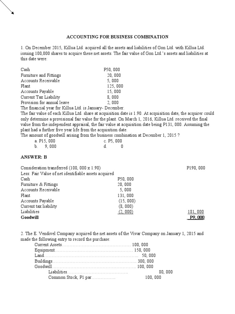ABC-problems With Solutions | PDF | Book Value | Goodwill (Accounting)