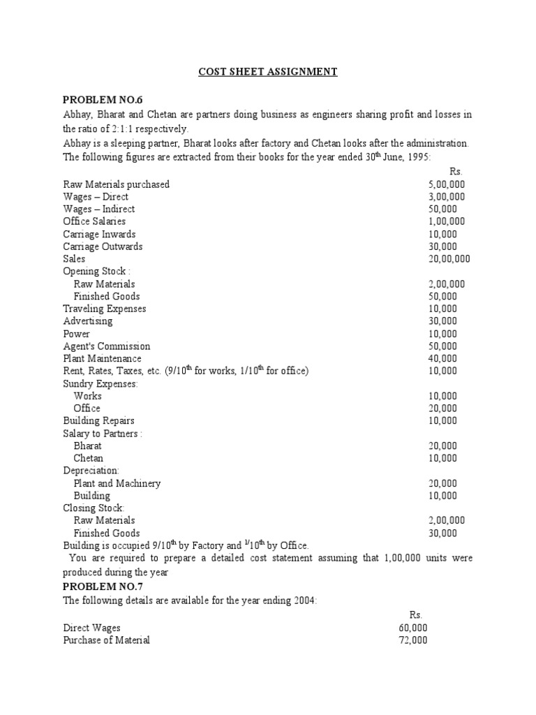 Cost Sheet Questions - Assignment | PDF | Economies | Business