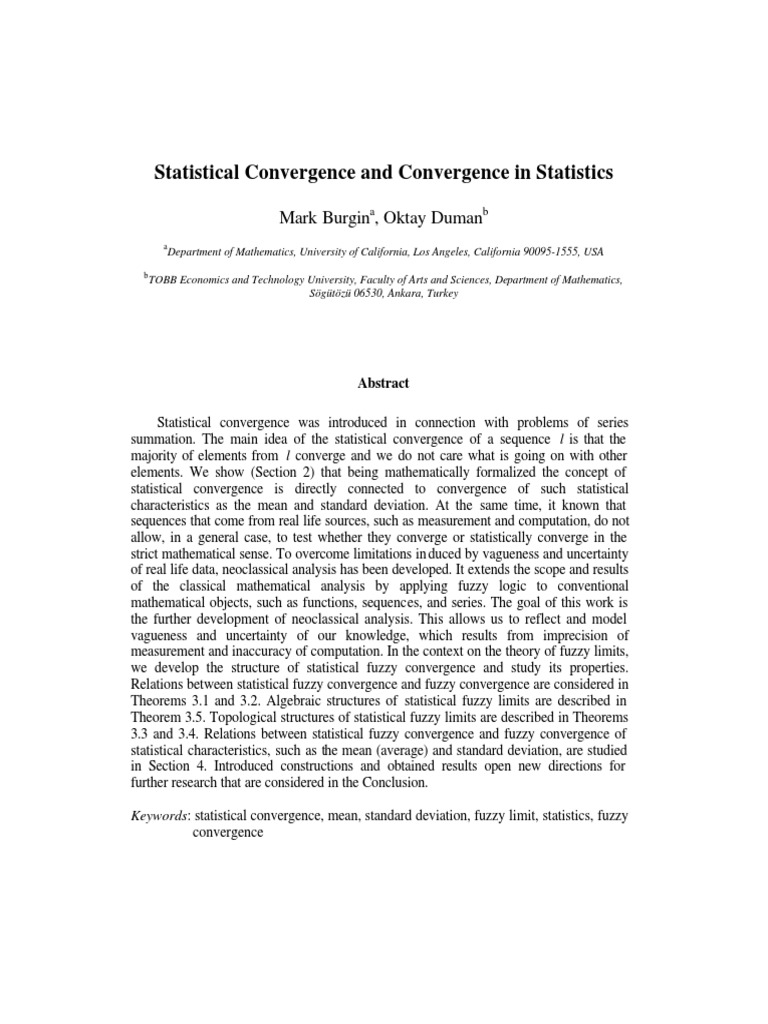 Statistical Fuzzy Convergence: Extending the Concept of Statistical Convergence Using Fuzzy ...