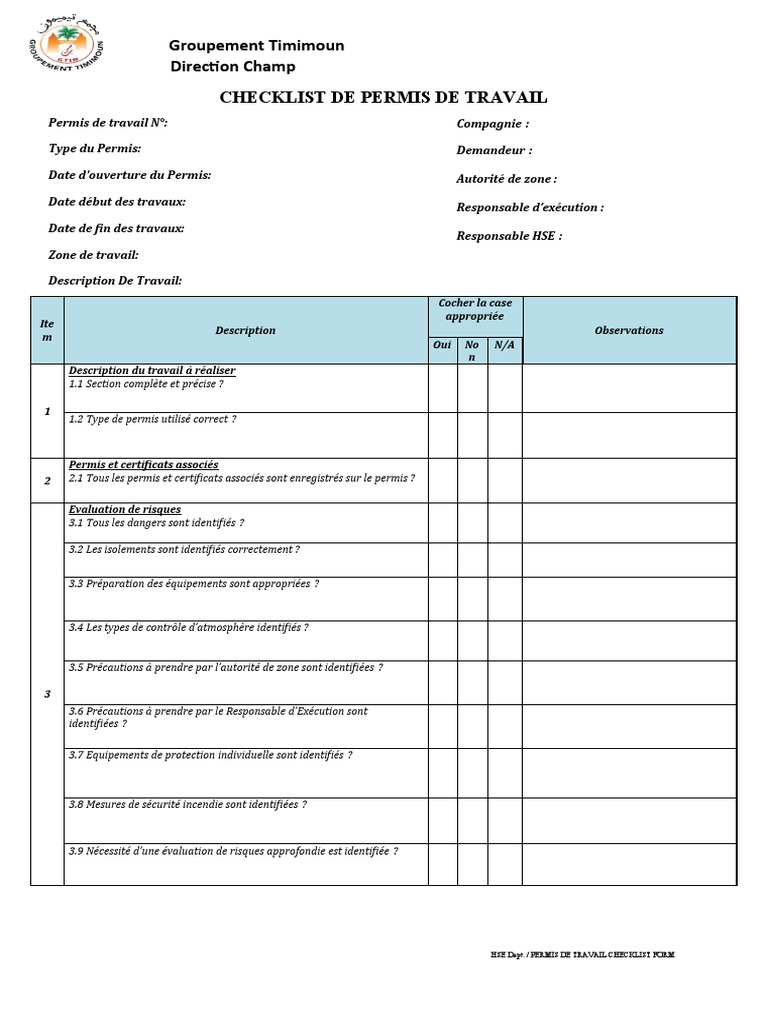New PTW Checklist | PDF | Sécurité
