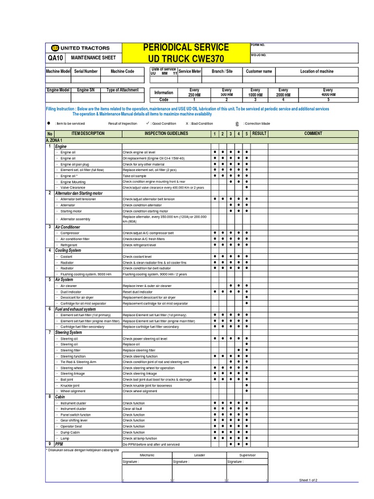 UD Truck CWE370 Maintenance Checklist | PDF | Axle | Steering