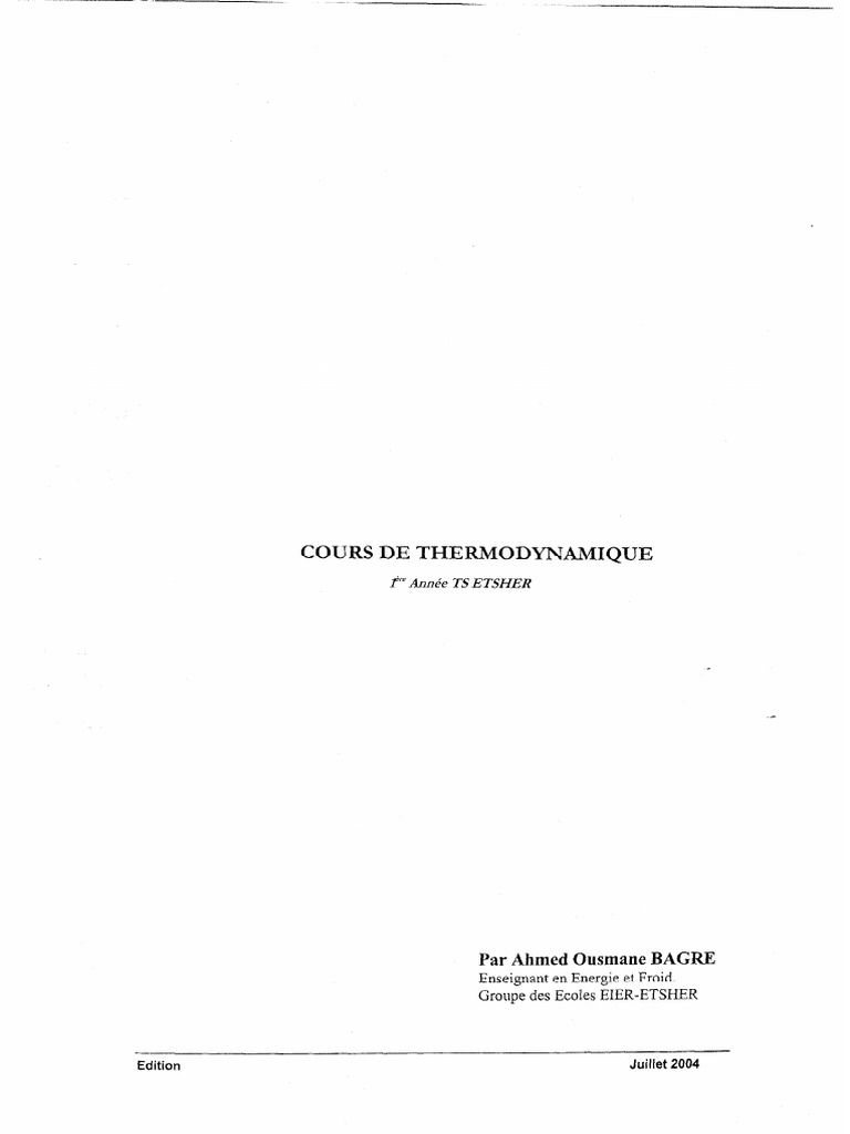Cours de Thermodynamique TS | PDF | Température | Thermodynamique