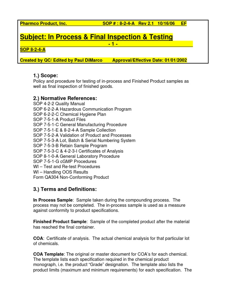 Toaz - Info Sop in Process and Final Inspection and Testing PR | PDF ...
