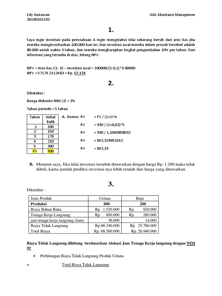 KJ301 - UAS Akuntansi Manajemen - Edy Gunawan | PDF