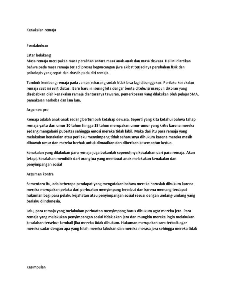 Contoh Teks Diskusi Tentang Kenakalan Remaja | PDF