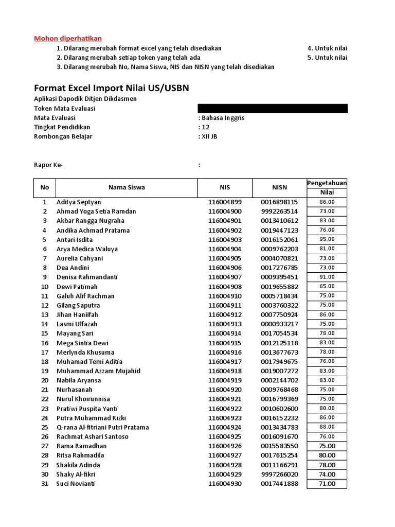 format-nilai-us-usbn-20182-XII - JB-Bahasa Inggris | PDF