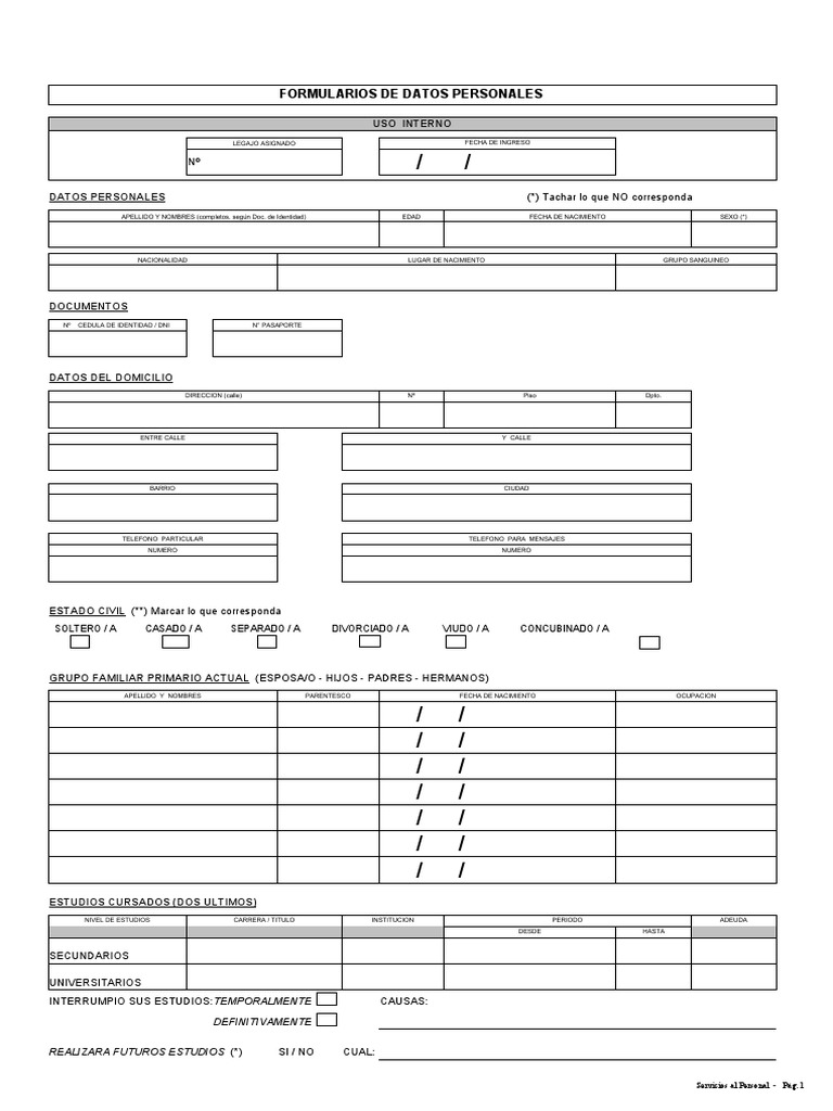 Formulario Datos Personales | PDF