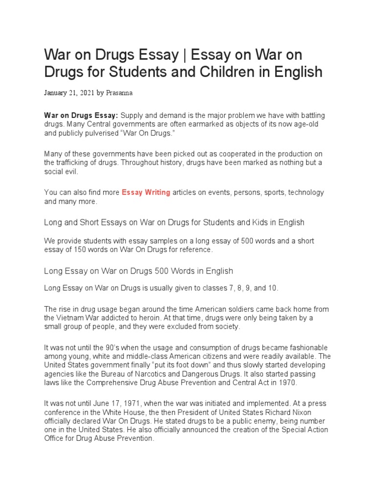 War On Drugs Essay | Download Free PDF | War On Drugs | Illegal Drug Trade