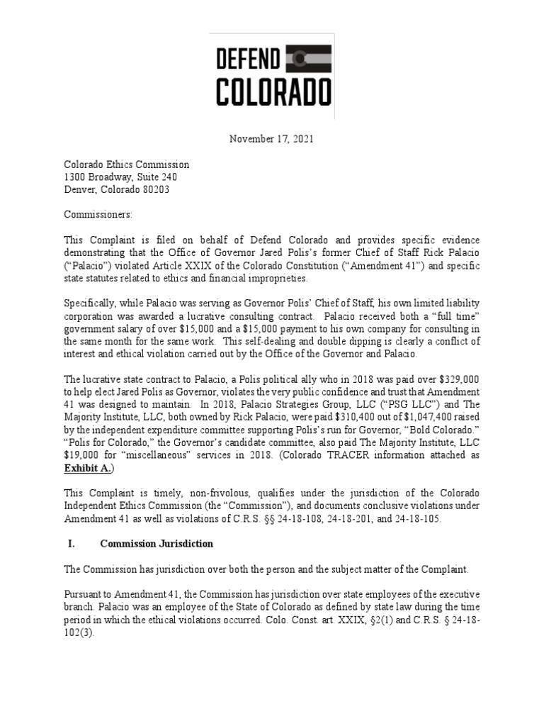 Defend Colorado Ethics Complaint | PDF | Zip Code | Employment