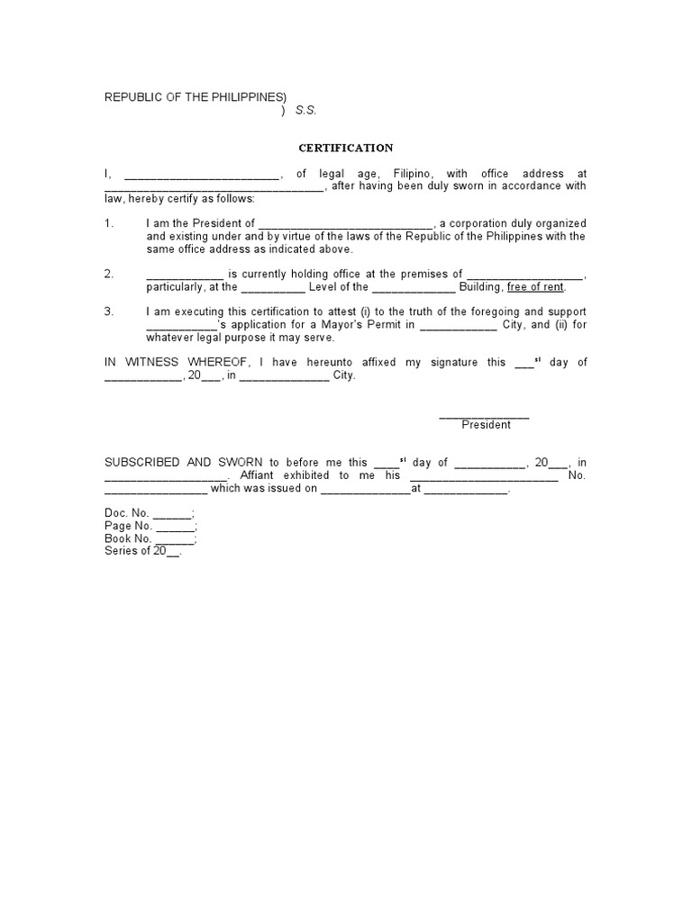 Certification Re Rent-Free | PDF | Finance & Money Management | Law