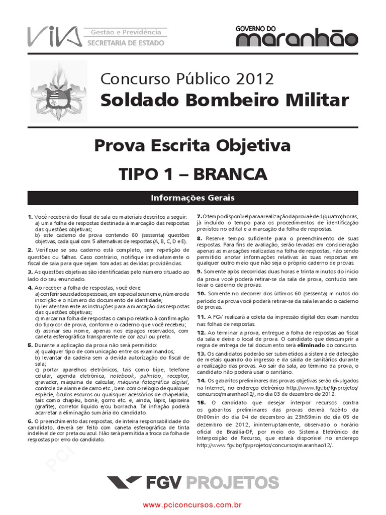 Prova Policia Militar Soldado Bombeiro Militar Caderno 01 | PDF | Direito Penal | Brasil