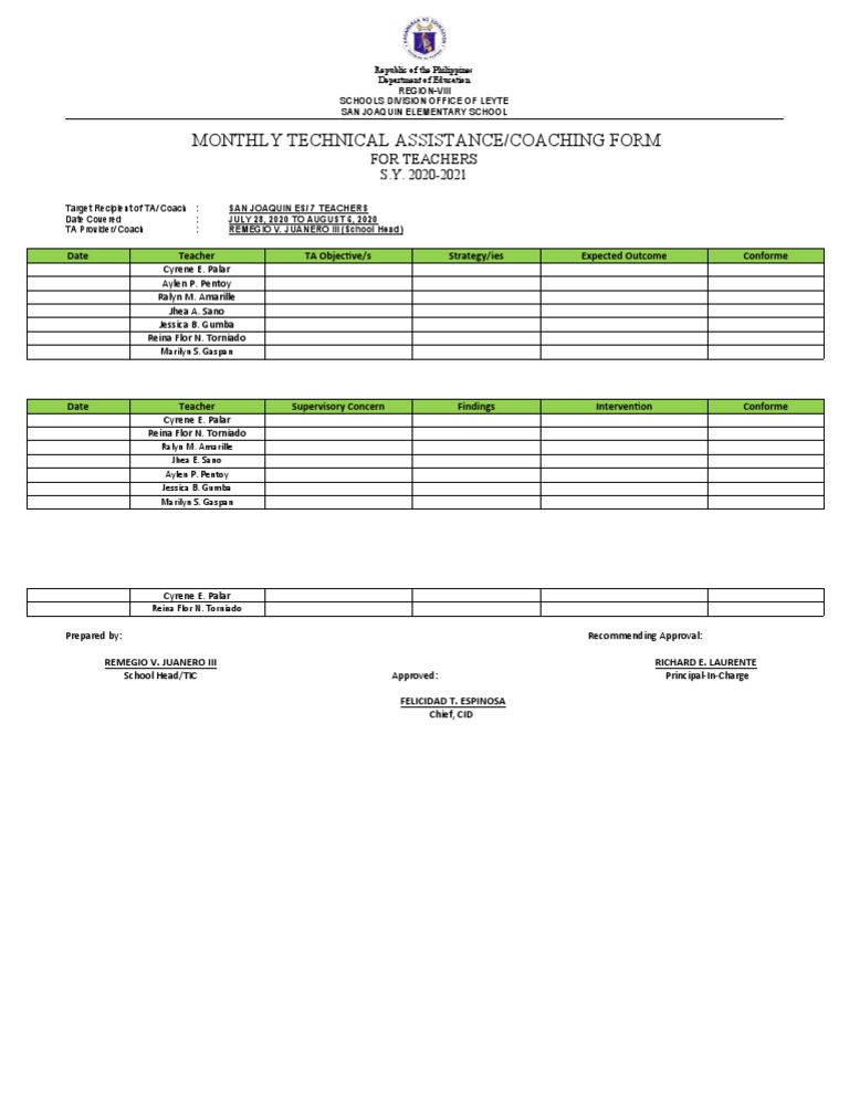 Monthly Technical Assistance Form | PDF