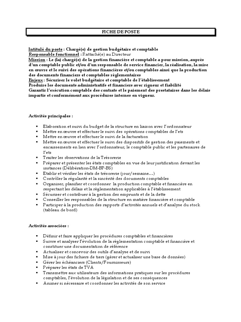 Fiche de Poste Comptable 20141 | PDF | Comptabilité | Budget