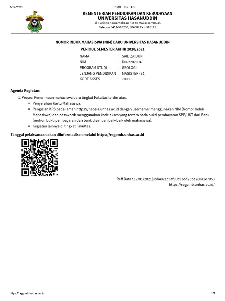 NIM Baru Magister Geologi UNHAS 2021 | PDF