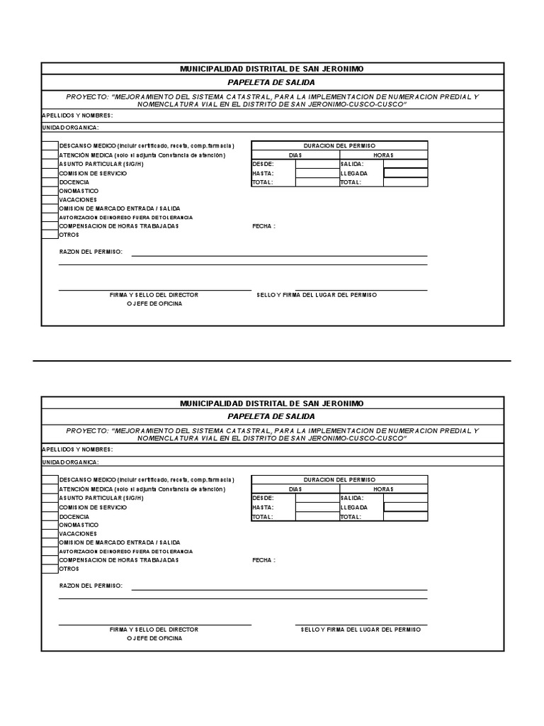 Papeletas de Salida | PDF | Cuidado de la salud | Ciencias de la Salud