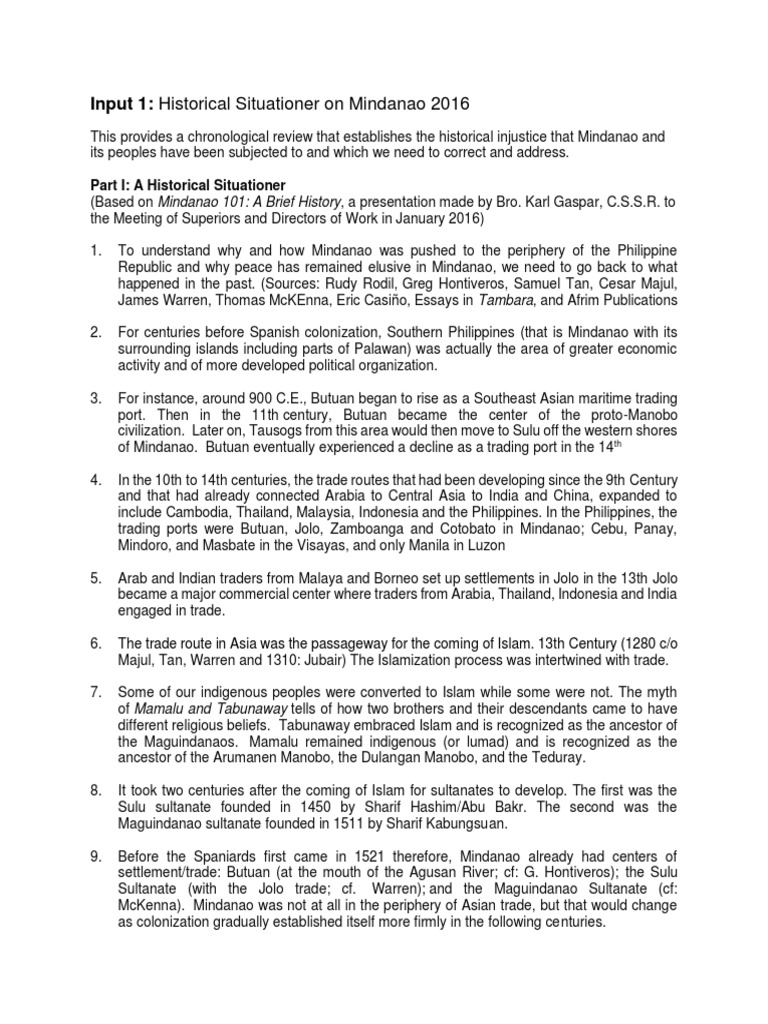 Input 1 Historical Situationer On Mindanao 2016 | PDF