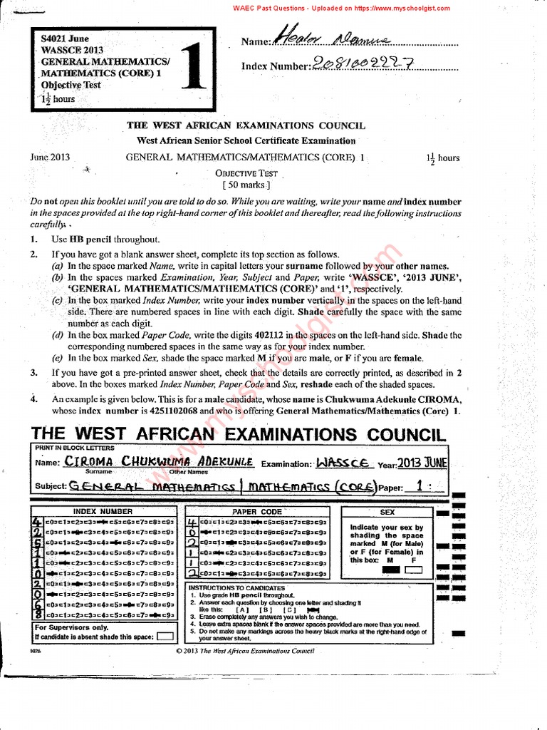 WAEC Maths Past Questions 2013 PDF | PDF